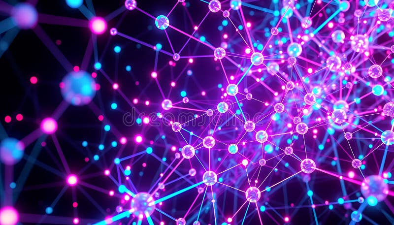 Dynamic 3D Neon Biotech Illustration Featuring Interconnected Spheres ...