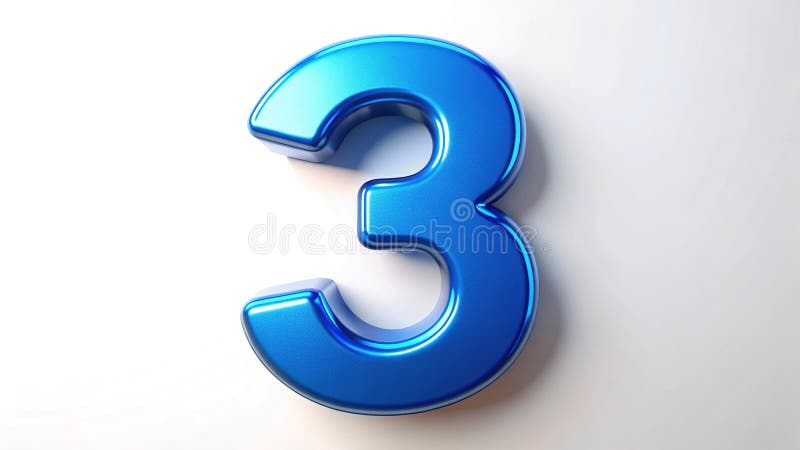 Dynamic 3D Number Three Vibrant Blue Digit on a Clean White Background ...