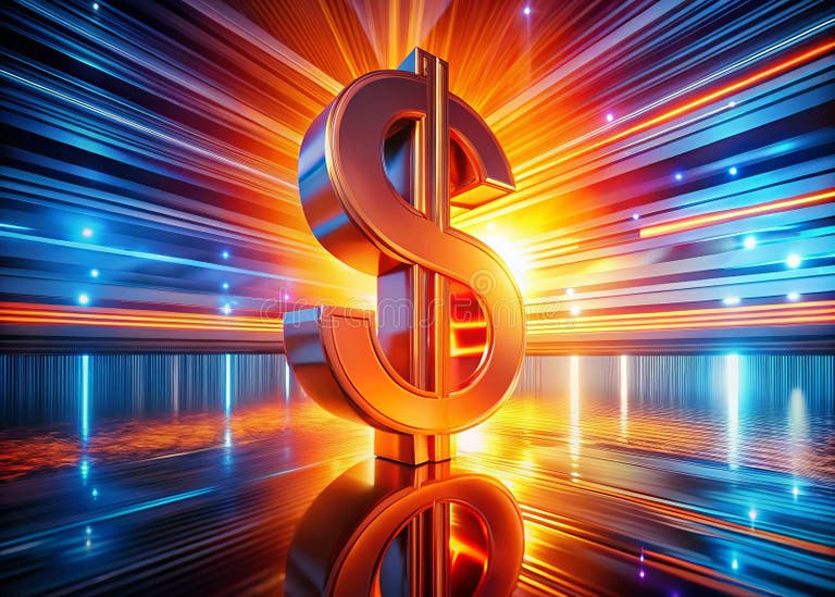 Dynamic 3D Orange Dollar Sign on Abstract BlueRed Gradient Background a ...