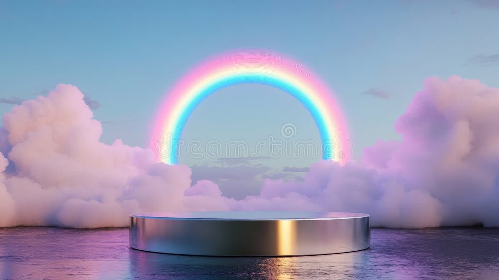 A Dynamic 3D Podium with a Metallic Base, Illuminated by a Glowing ...