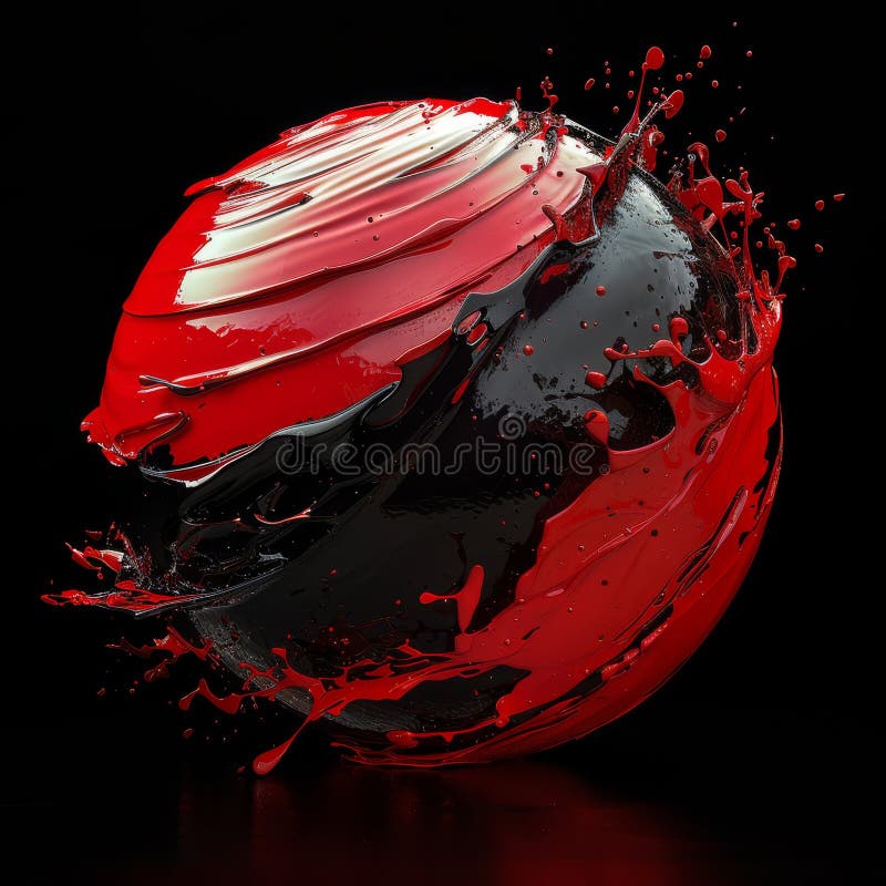 A Dynamic 3D Red and Black Sphere with a Captivating Paint Splash ...