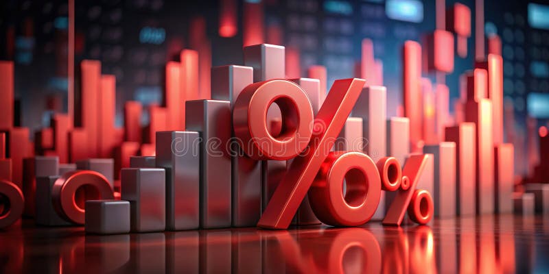 Dynamic 3D Red Percentage and Interest Rate Symbols for Financial ...