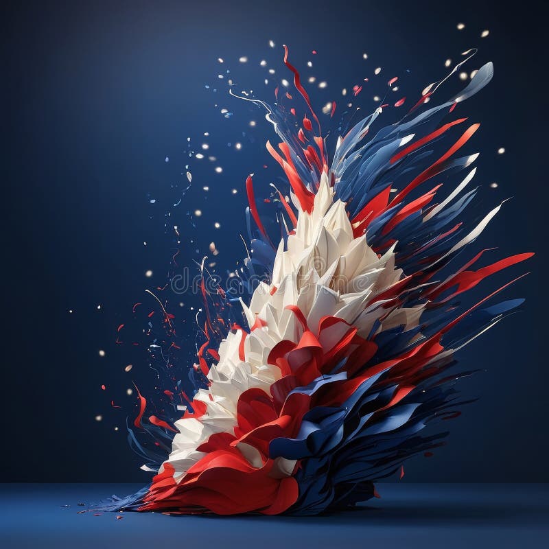 Dynamic 3D Render of Exploding Firework with Red, White, and Blue ...