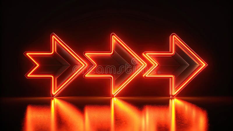 Dynamic 3D Render Flashing Red Neon Arrows for RightDirectional Signage ...