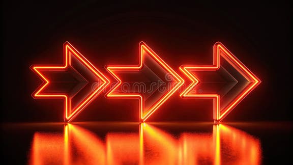 Dynamic 3D Render Flashing Red Neon Arrows for RightDirectional Signage ...