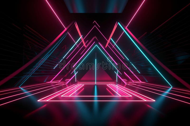 Dynamic 3D Render of Neon Lines and Geometric Shapes on a Virtual ...
