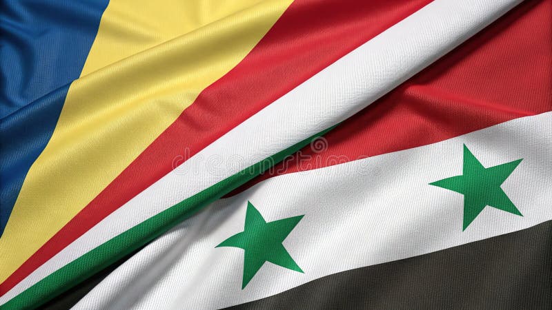 Dynamic 3D Render of Overlapping Seychelles and Syrian Flags a Visual ...