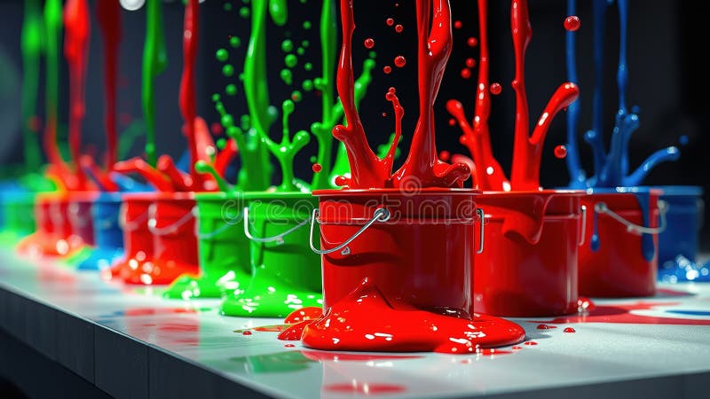 Dynamic 3D Render of Red Green and Blue Paint Pouring an Abstract ...