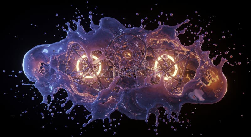 Abstract Liquid Splash with Glowing Geometric Shapes Stock Illustration ...
