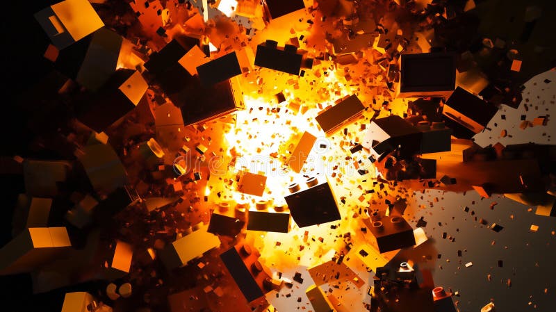 Exploding Lego Bricks in Fiery Explosion Stock Illustration ...