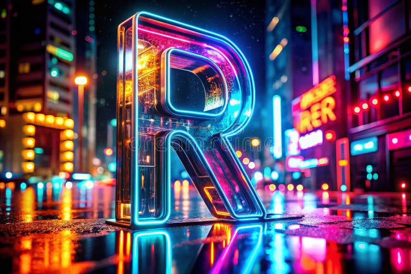 Dynamic 3D Rendered Neon Retro Letter R with TiltShift Effect a Glowing ...