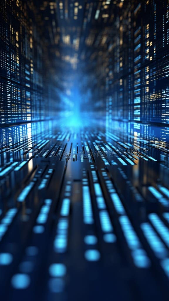 Dynamic 3D Rendering, Abstract Binary Code on a Glowing Blue Background ...