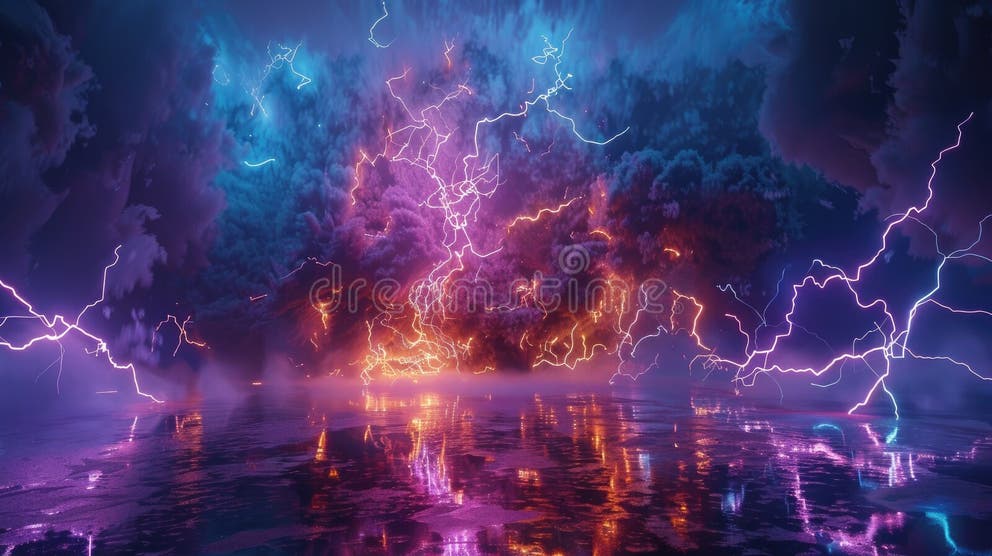 Dynamic 3D Rendering of a Colorful Lightning Strike, Electrifying the ...