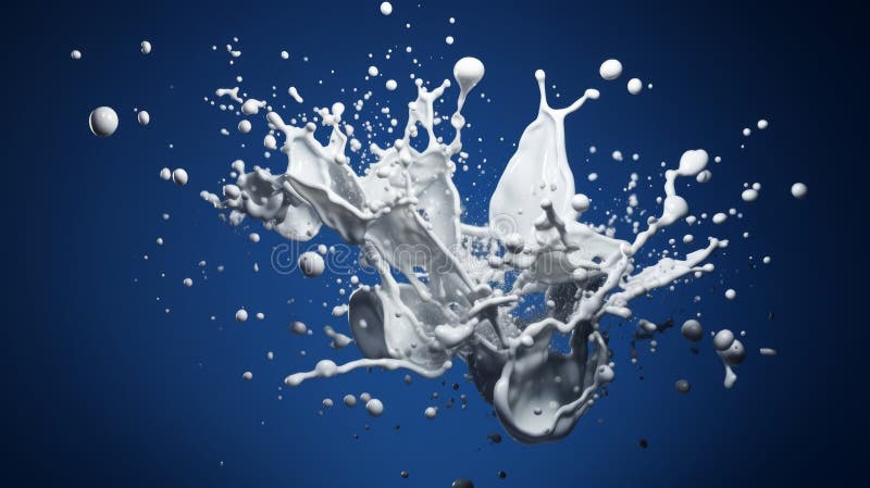 Dynamic 3d Rendering of Milk Splash Against Deep Blue Background for ...