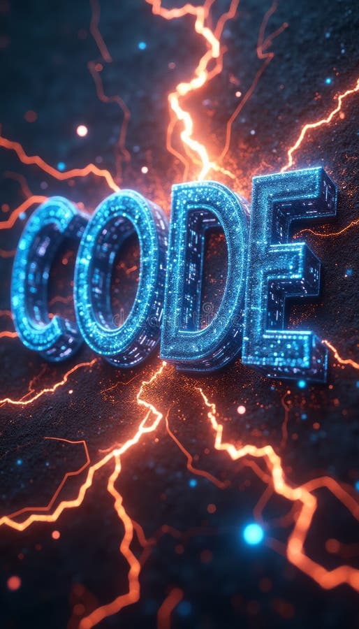 Dynamic 3D Representation of the Word CODE Illuminated by Electric ...