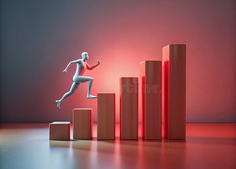 Dynamic 3D Runner Ascending a Red Graph Inspiring Minimalist Design for ...
