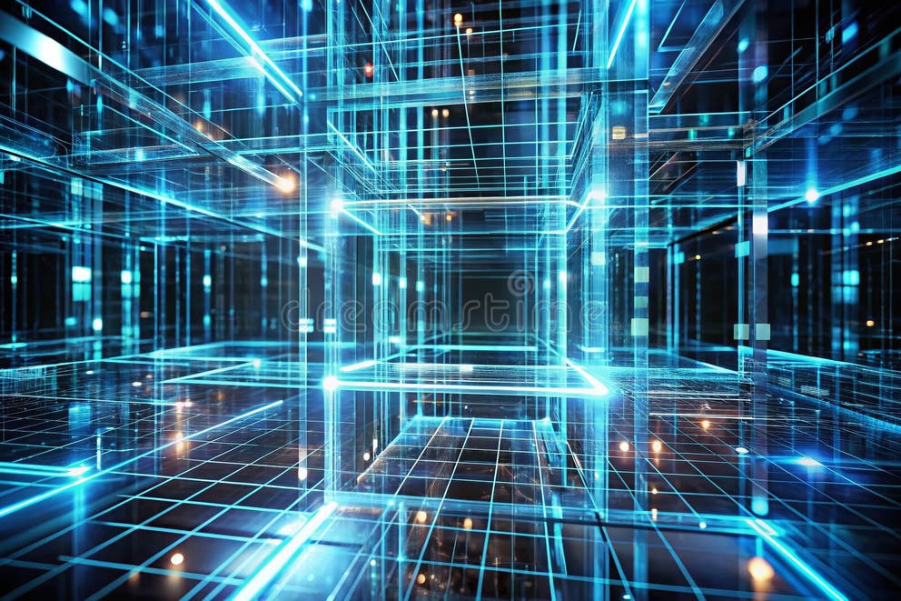 Dynamic 3D SciFi Network Visualization a Futuristic Tech Grid Render ...