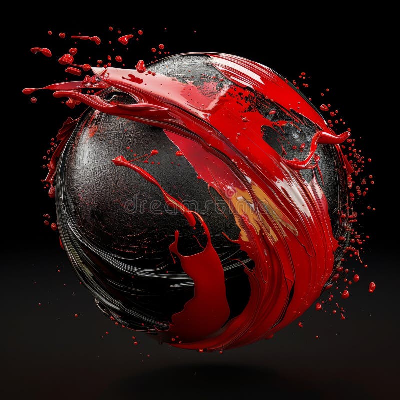 A Dynamic 3D Sphere Featuring an Artistic Red Paint Splash Effect that ...