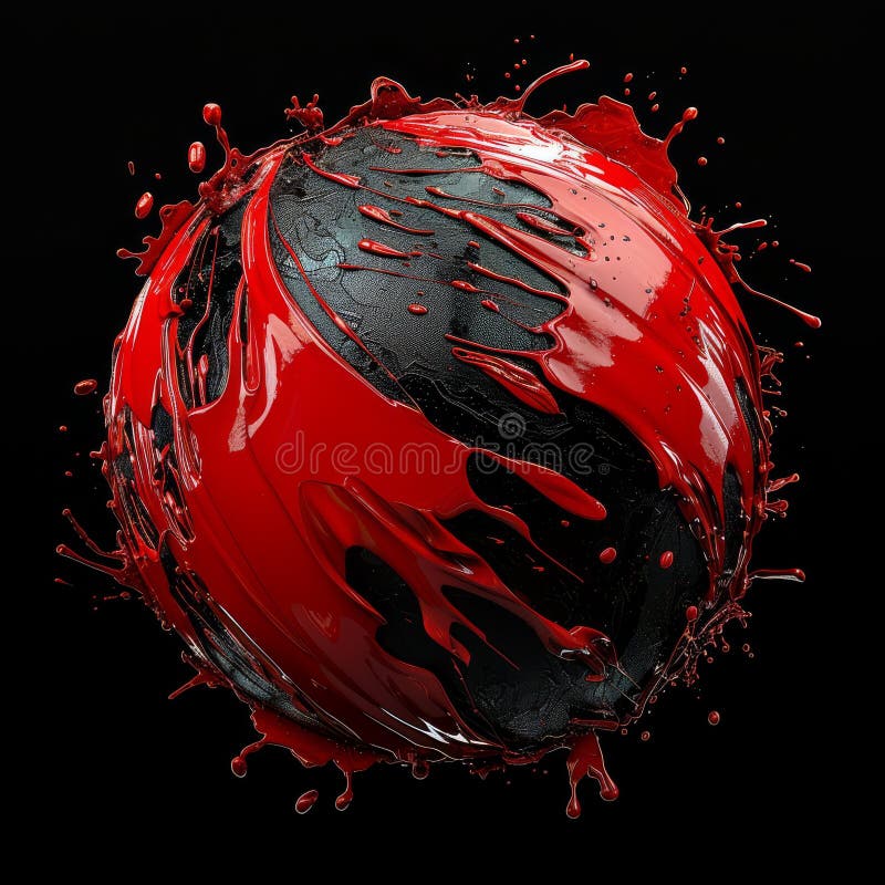 A Dynamic 3D Sphere Shows a Vivid Red and Black Paint Splash Effect for ...