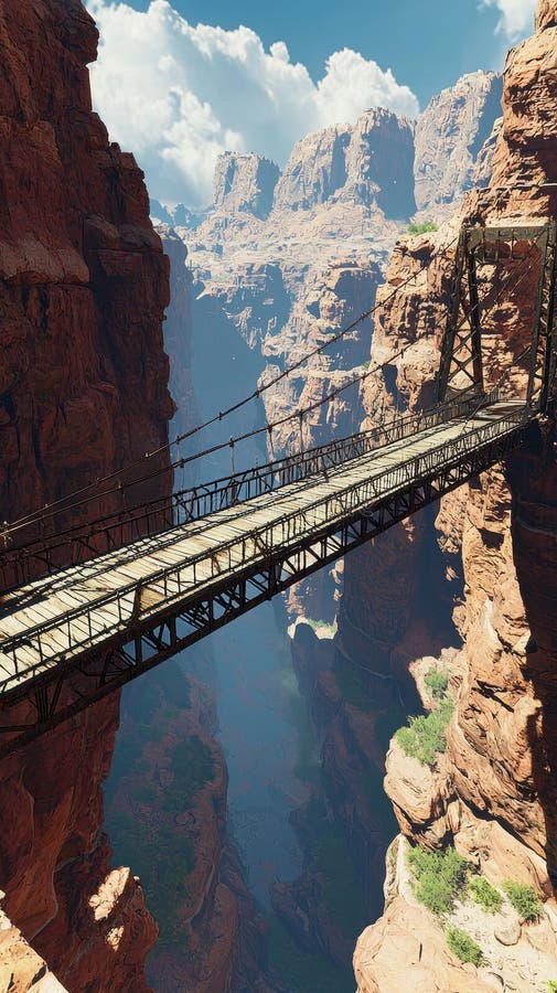 Dynamic 3D Steel Bridge Over Canyon Crossing Stock Illustration ...