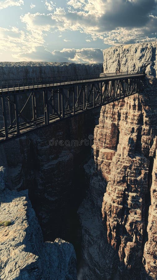 Dynamic 3D Steel Bridge Over Canyon Landscape Stock Illustration ...