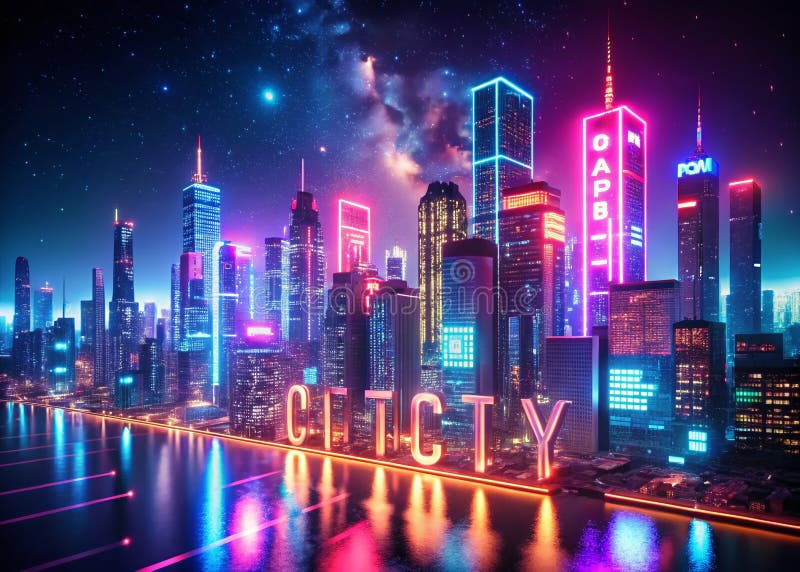 Dynamic 3D Text Animation Over a Futuristic Night Cityscape Stunning ...