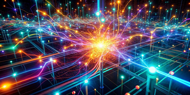 Dynamic 3D Visualization of HighSpeed Data Transmission a Complex Neon ...