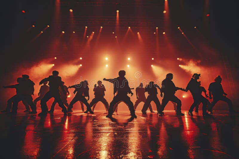 Dynamic Dance Crew Performing Energetic Choreography Under Dramatic ...