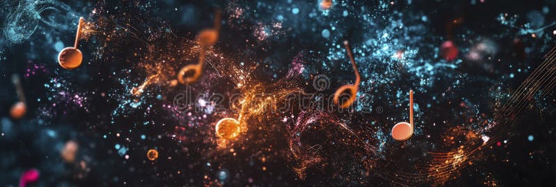 Dynamic Dance of Musical Notes in Galactic Drift Stock Illustration ...
