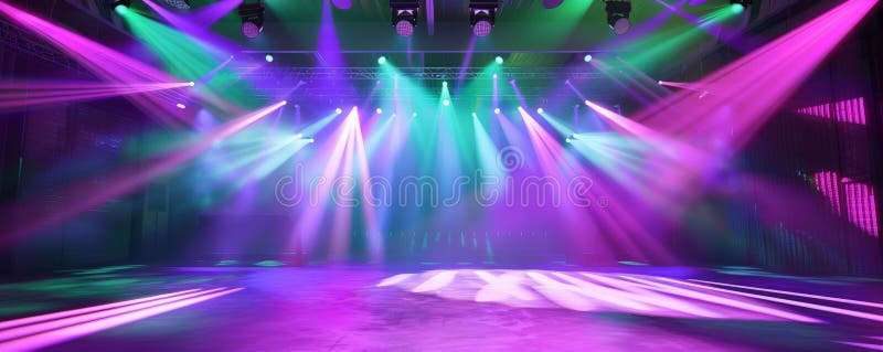 A Dynamic Dance Stage with Multiple Spotlights in Purple and Green ...