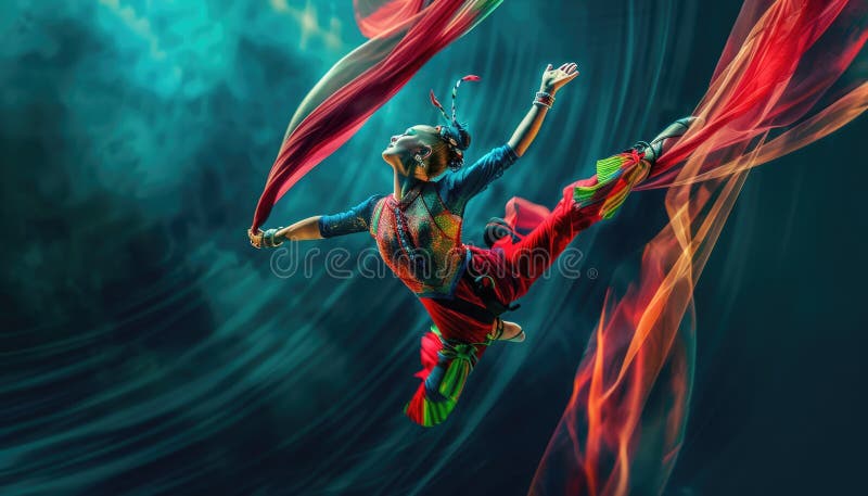 Dynamic Dance Acrobat Performing a MidAir Backflip with a Colorful ...