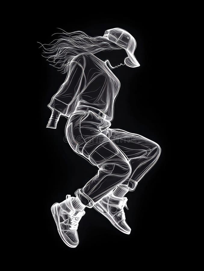A Dynamic Dancer Jumps, a Striking White Outlined Figure Against a ...