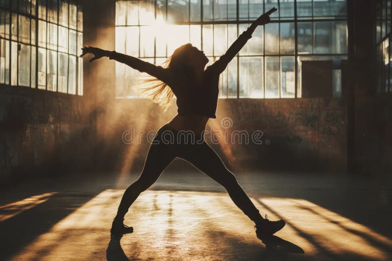 Dynamic Dancer in Silhouette Striking a Powerful Pose at Sunset in an ...