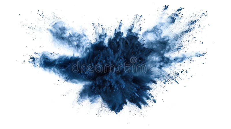 Dark Blue Color Dust Explosion on White Background, Freeze Motion of ...