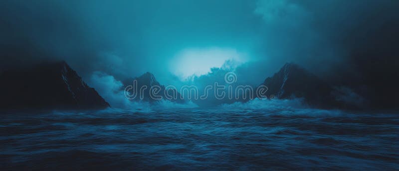 Dynamic Dark Ocean Waves Crashing Against Cliffs Under a Powerful ...