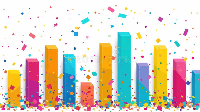 Dynamic Data Celebration: Colorful Bar Chart with Confetti Stock Photo ...