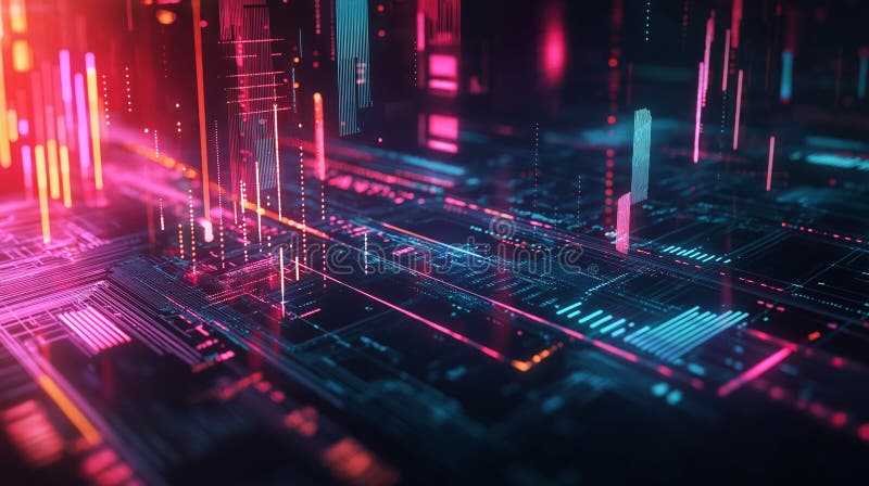 Dynamic Data Charts in High-Tech Digital Background Stock Illustration ...