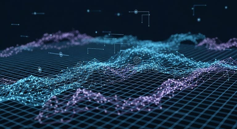 Dynamic Data Flow Layers Abstract Digital Landscape with Two Undulating ...