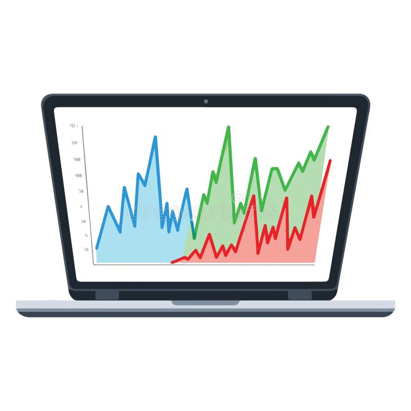 Dynamic Data Visualization with Colorful Trend Lines on Laptop Screen Stock Illustration ...