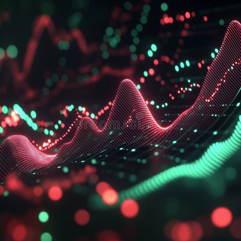 Dynamic Data Visualization of Red and Green Light Waves and Dots Stock ...