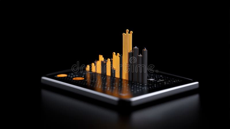 Dynamic Data Visualization with Vibrant Bars on a Sleek Device Screen ...