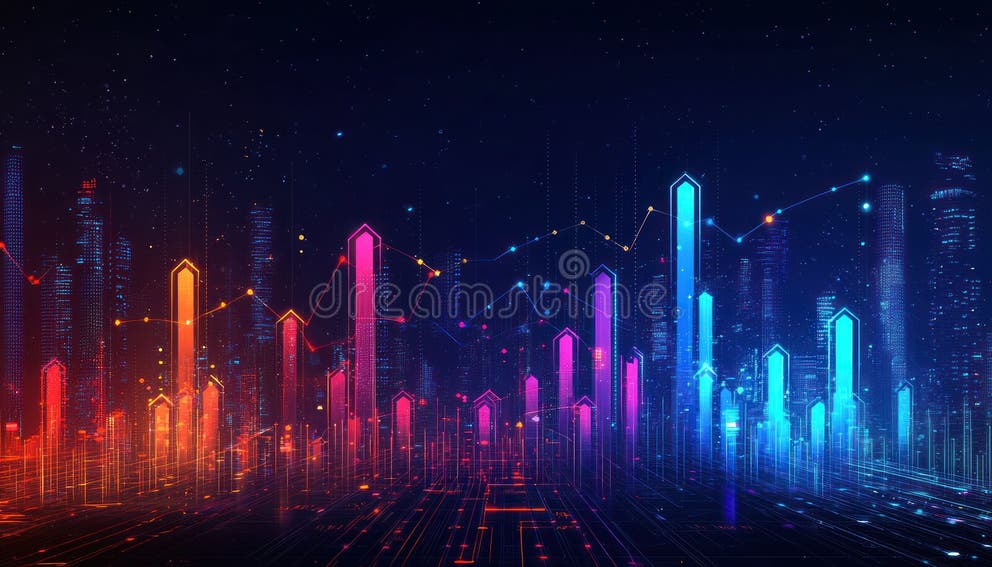 Dynamic Data Visualizations with Upward Trending Arrows and Vibrant ...