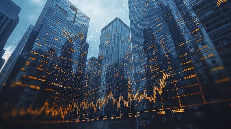 Dynamic Data Visuals in a Modern Cityscape Stock Illustration ...