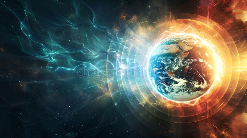 Stunning Visual of Earth in Space with Vivid Colors, Energy Waves, and ...