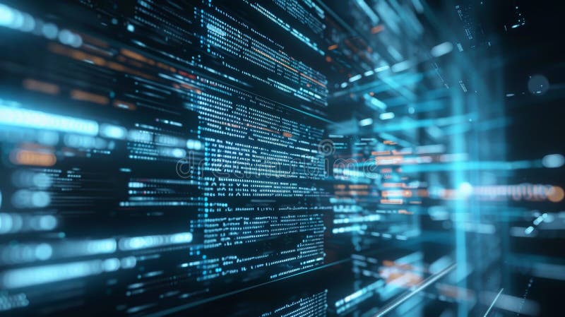 Dynamic Depiction of Email Syntax and Code Lines Illuminated Against a ...