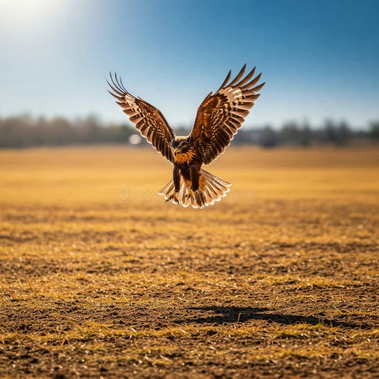 A Hawk Diving Down Over an Open Field Stock Illustration - Illustration ...