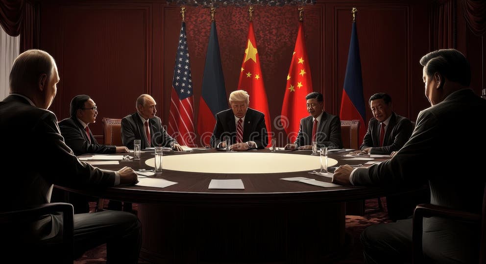 High-Level Diplomatic Meeting with International Delegates and Flags ...