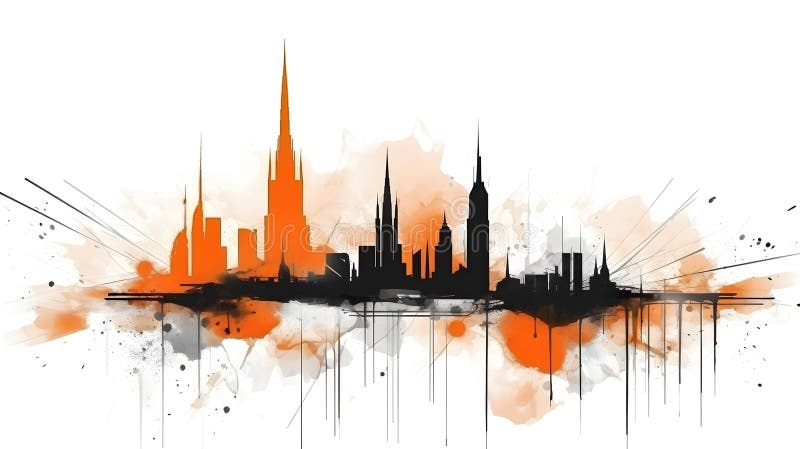 A Dynamic Depiction of a Modern City Skyline, with Orange and Black ...