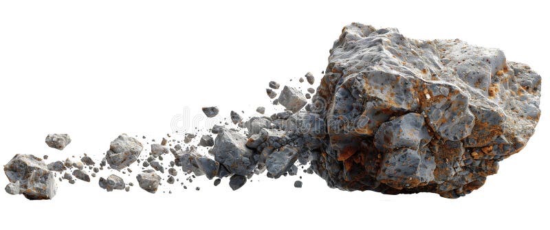 Falling Stone Debris Suspended in Mid-Air Isolated in White Background ...
