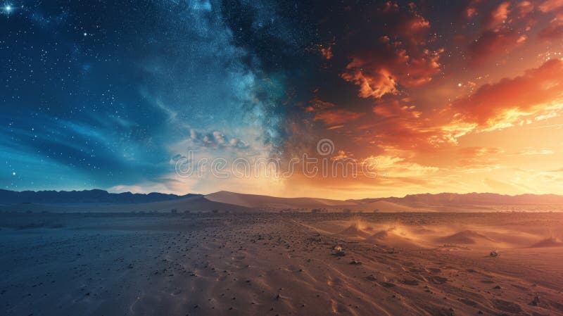 Dynamic Desert Scene from Day To Night with Shifting Sands and Skies ...